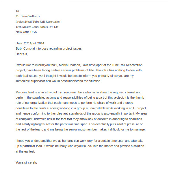 Employee Complaint Letter – 14+ Word, PDF Documents Download