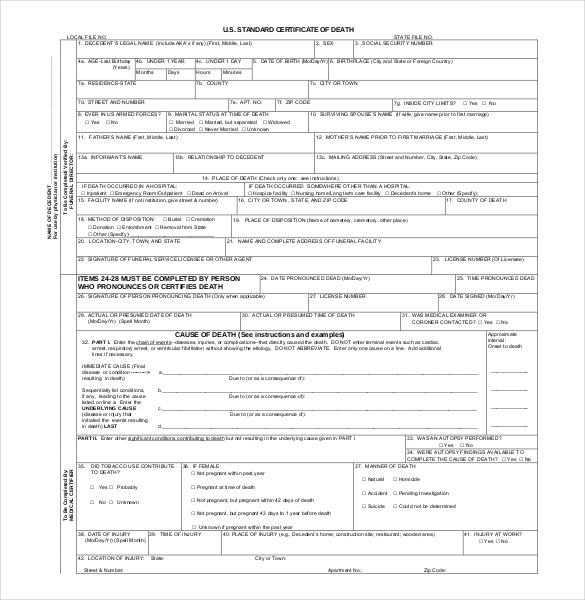 Sample Death Certificate Template 11 Free Word PDF Documents Download Free Premium