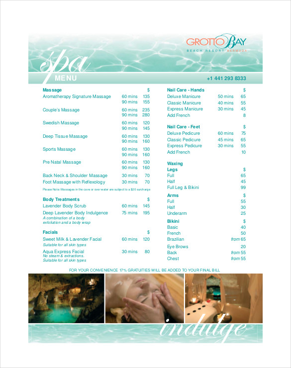24 Spa Menu Templates Free Sample Example Format Download 