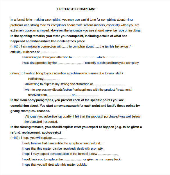 Restaurant and Hotel Complaint Letter – 12+ Word, PDF Documents Download