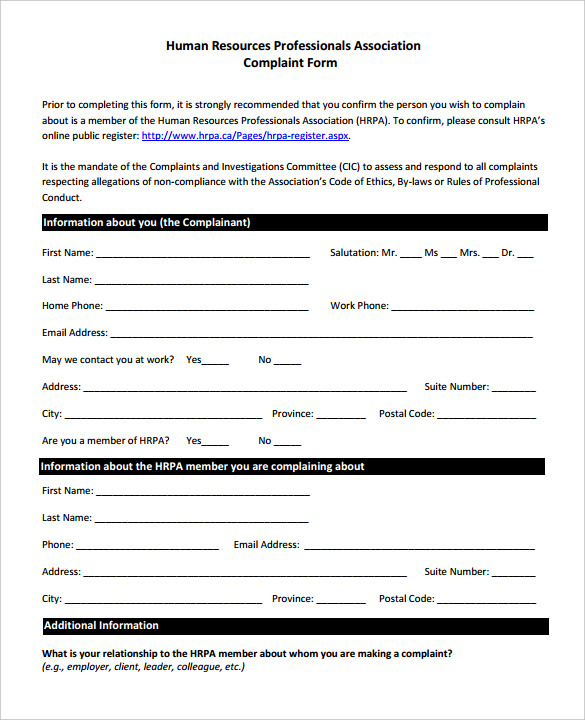 26+ HR Complaint Forms - Free Sample, Example Format