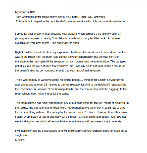 Examples Of Customer Service Letters Of Complaint Sample Complaint 