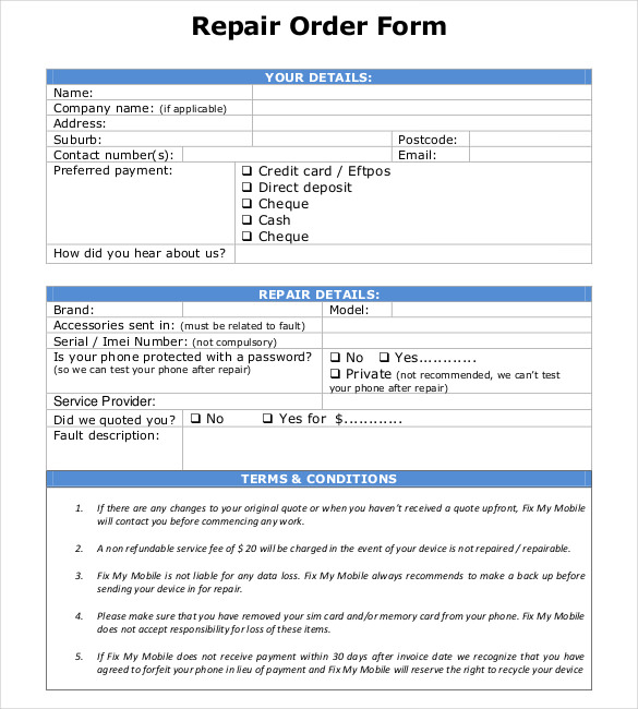 23+ Repair Order Templates – Google Docs, Word