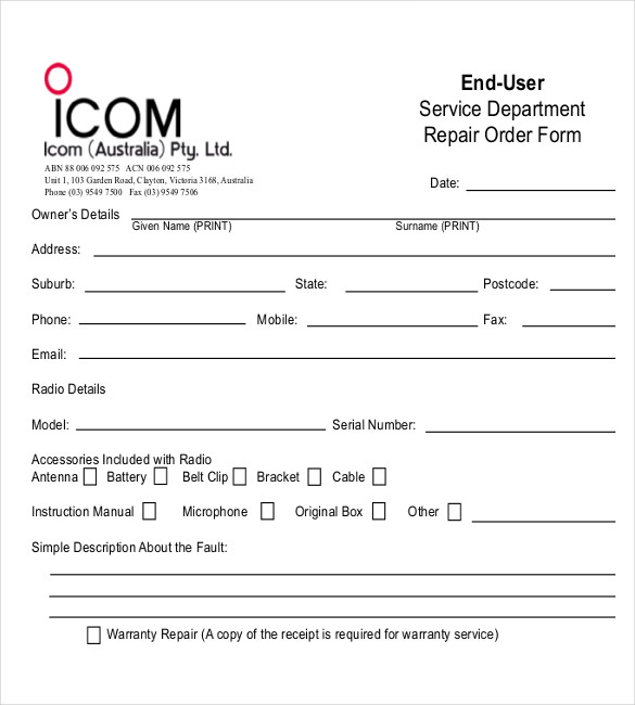 23+ Repair Order Templates – Google Docs, Word