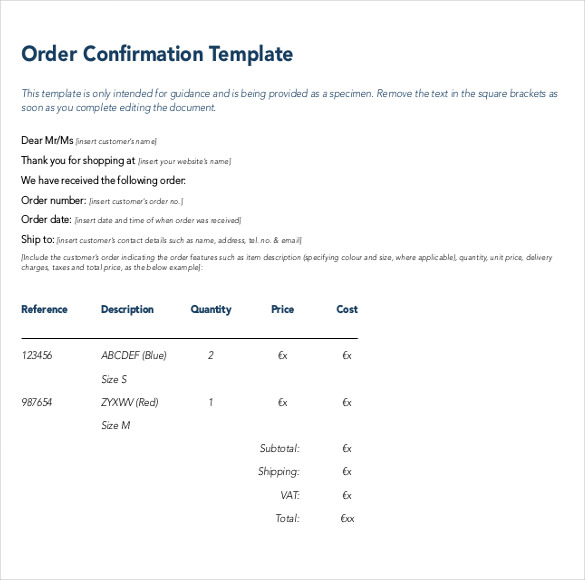 21+ Order Confirmation Templates – Word, Docs