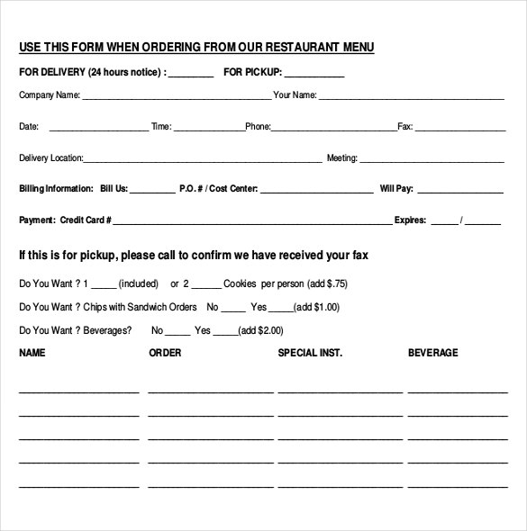 20+ Food Order Templates – Docs, WORD