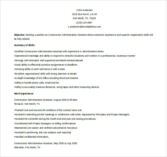 12+ Word Administrative Assistant Resume Templates Free Download
