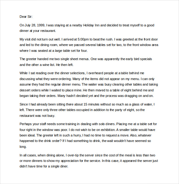 13+ Restaurant and Hotel Complaint Letter Templates - PDF, DOC