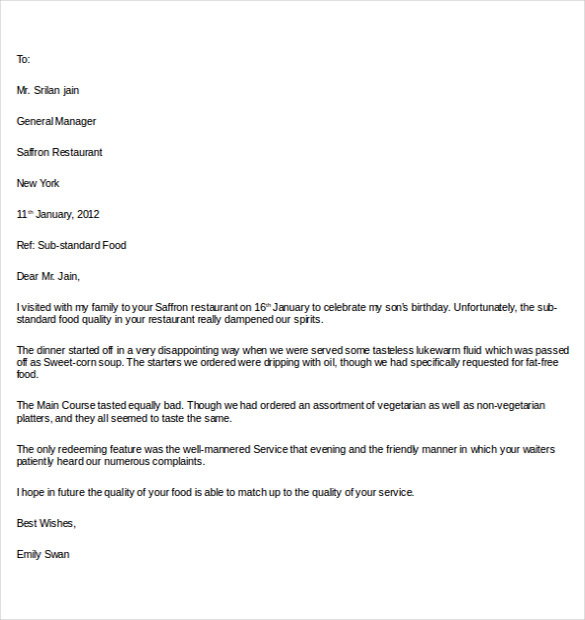 13+ Restaurant and Hotel Complaint Letter Templates - PDF, DOC