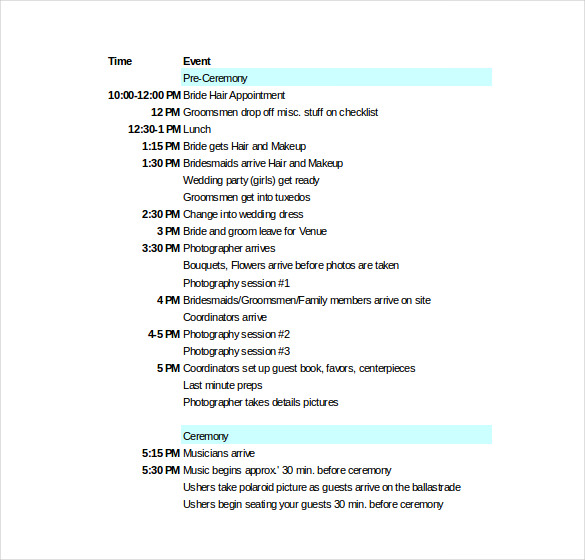 33+ Wedding Schedule Templates & Samples - DOC, PDF, PSD