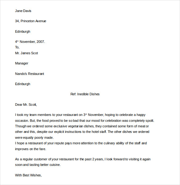 13+ Restaurant and Hotel Complaint Letter Templates - PDF, DOC