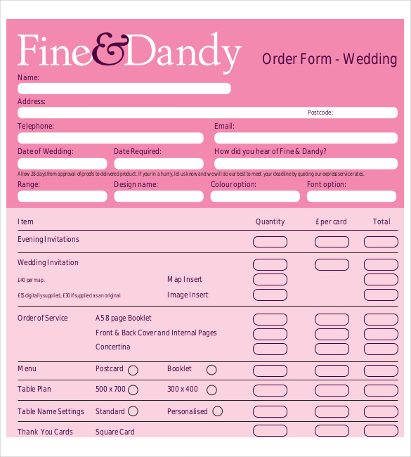 16+ Wedding Order Templates – Free Sample, Example, Format Download