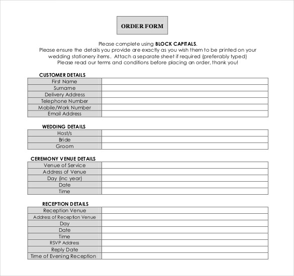 16+ Wedding Order Templates – Free Sample, Example, Format Download
