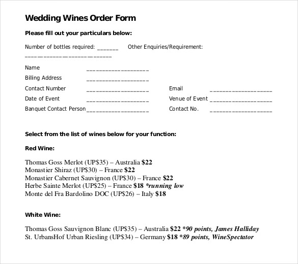 16+ Wedding Order Templates – Free Sample, Example, Format Download