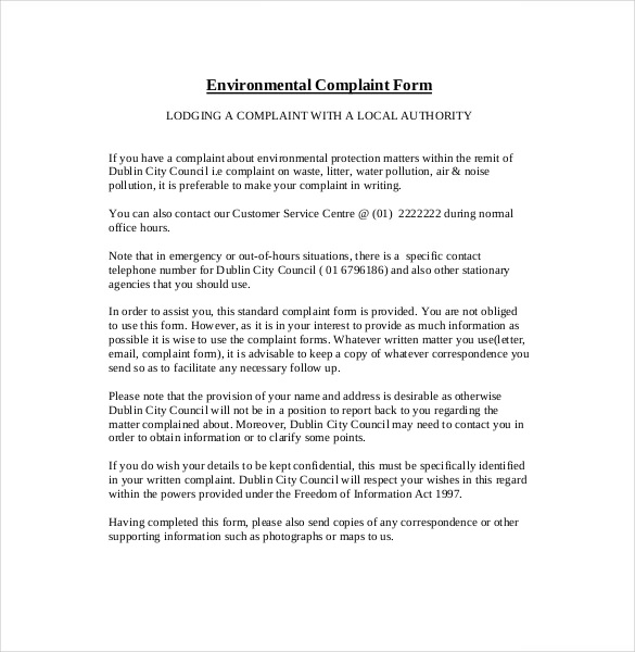 16+ Environment Complaint Letter Templates - Free Sample, Example ...