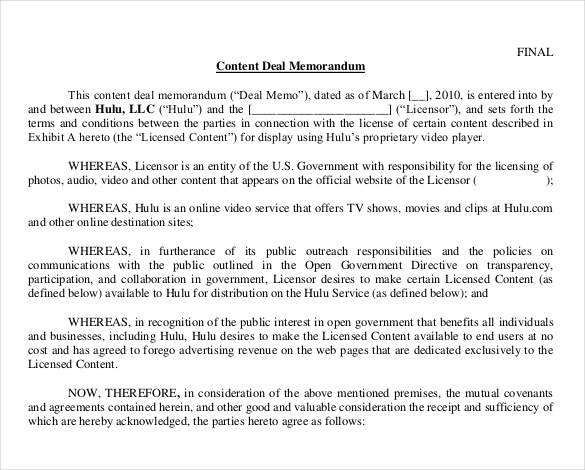 Deal Memo Template – 10+ Word, PDF, Google Docs Documents Download