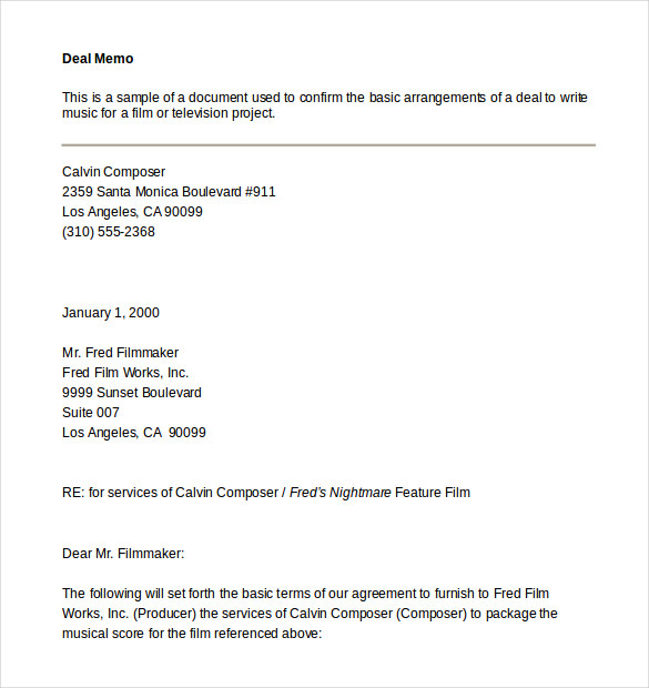 Deal Memo Template – 10+ Word, PDF, Google Docs Documents Download