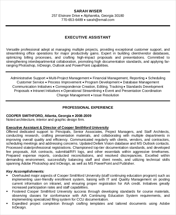 Executive Administrative Assistant Resume 10 Free Word PDF 