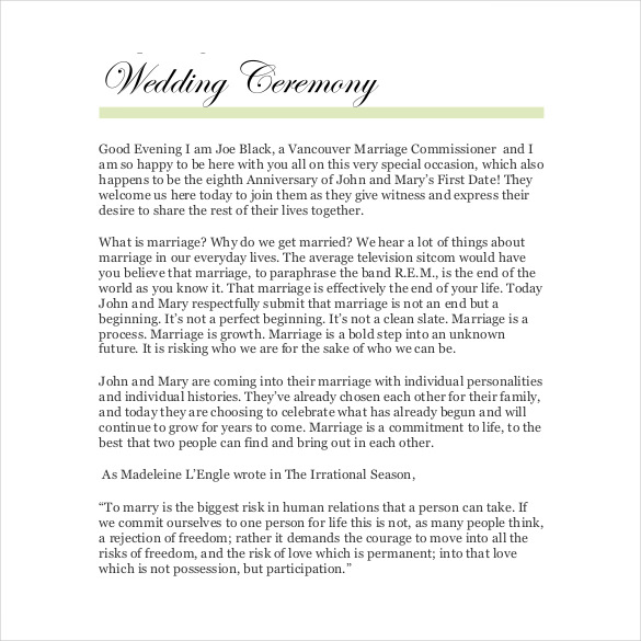 23 Wedding Ceremony Templates Free Sample Example Format Download