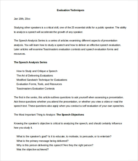 Toastmaster Evaluation Template – 20+ Free Word, PDF Documents Download!