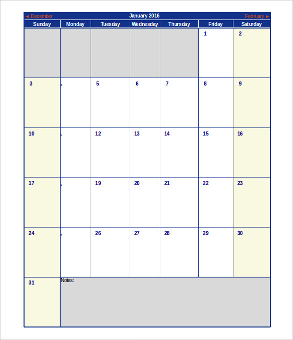 Microsoft Excel Calendar 2016 Template For Your Needs