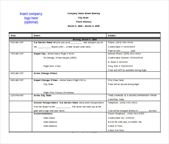 42 Itinerary Templates Free Microsoft Word Documents Download
