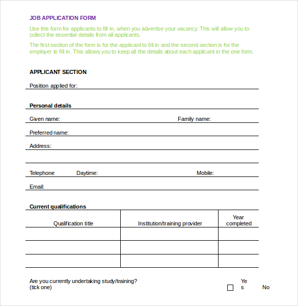 Job Application Form Template Word PDF Template