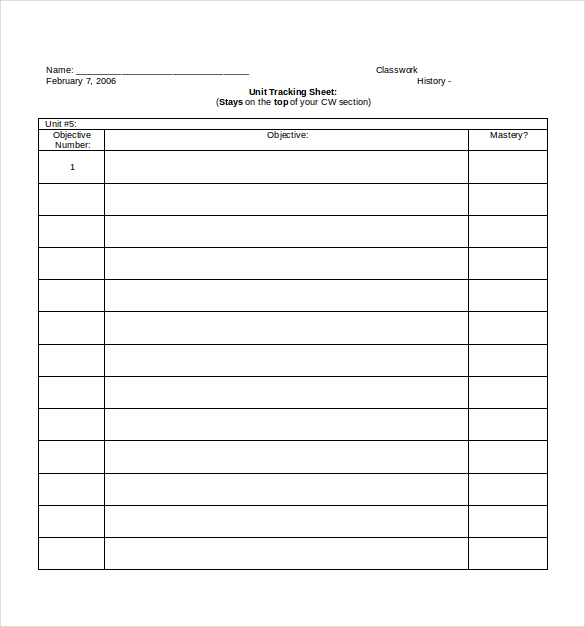 Tracking Sheet Template DocTemplates