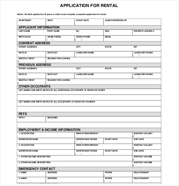 Rental Application Sample Template Free Download Gambaran