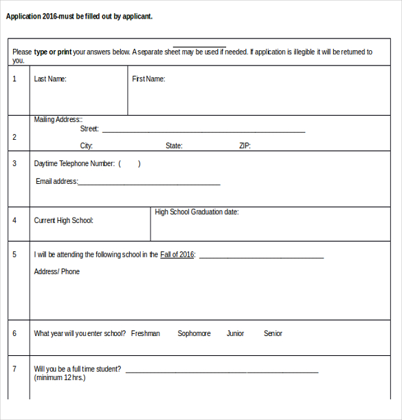 16+ Scholarship Application Template in Google Docs | Word | Outlook ...