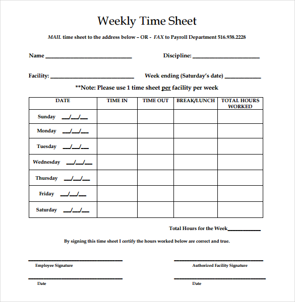 28+ Weekly Timesheet Templates – Free Sample, Example Format Download