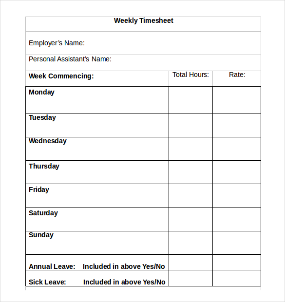 28+ Weekly Timesheet Templates – Free Sample, Example Format Download