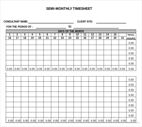 Monthly Timesheet Template Word Collection