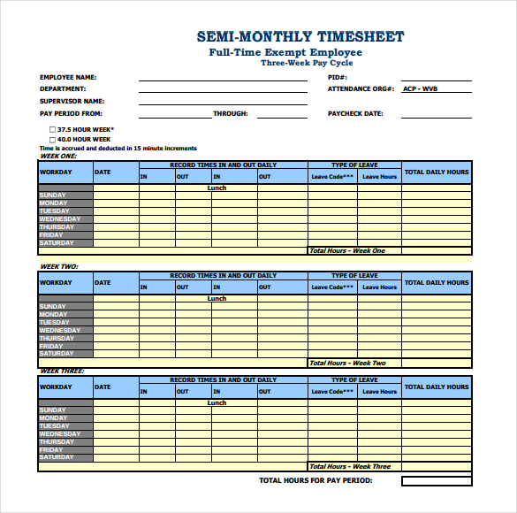 26 Monthly Timesheet Templates Free Sample Example Format Download