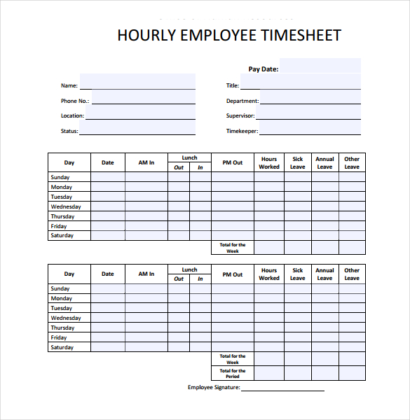 18 Hourly Timesheet Templates Free Sample Example Format