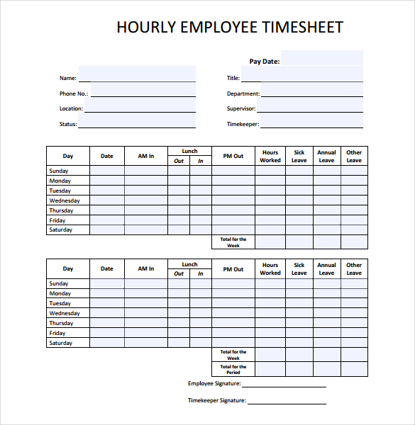 27+ Blank Timesheet Templates – Free Sample, Example Format Download