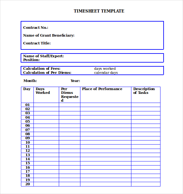 27+ Blank Timesheet Templates – Free Sample, Example Format Download