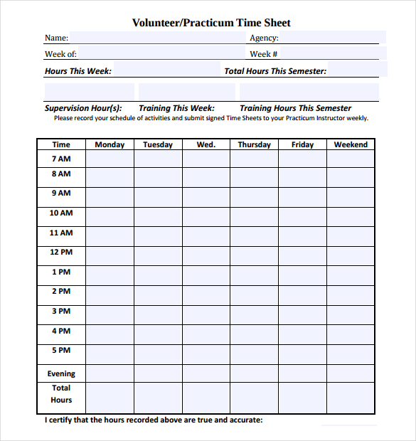 Volunteer Hours Log Template Excel