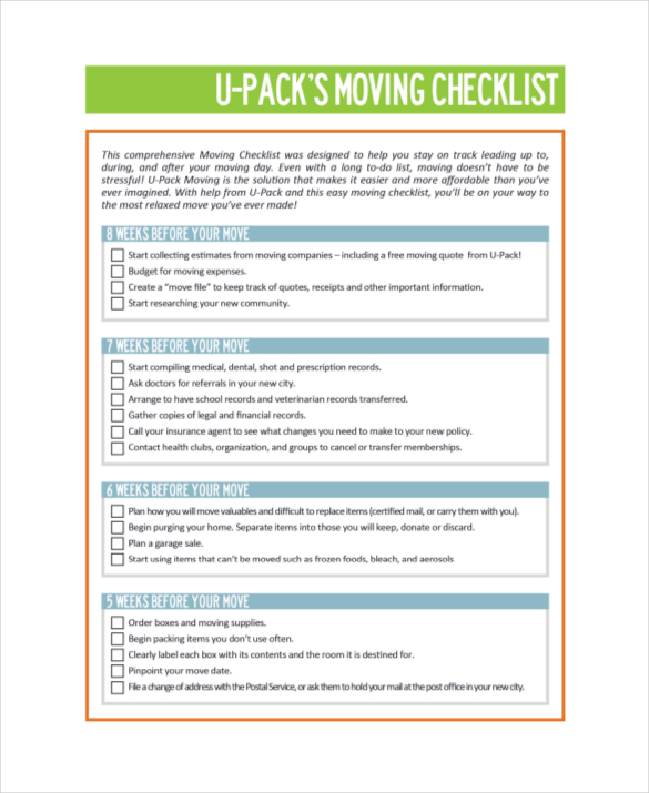 Moving Checklist Template - 20+ Word, Excel, PDF Documents Download!