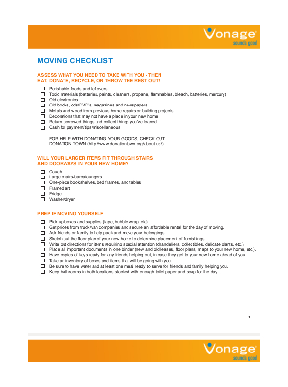 Moving Checklist Template - 20+ Word, Excel, PDF Documents Download!