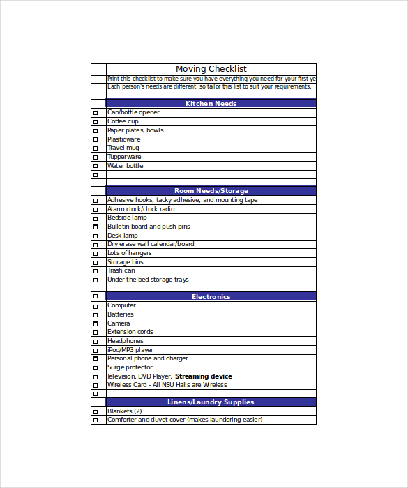 Moving Checklist Template - 20+ Word, Excel, PDF Documents Download!