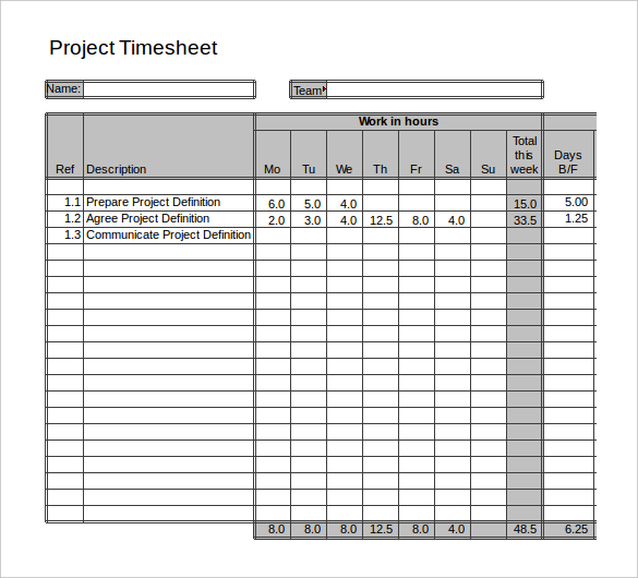 20 Project Timesheet Templates Samples DOC PDF Excel