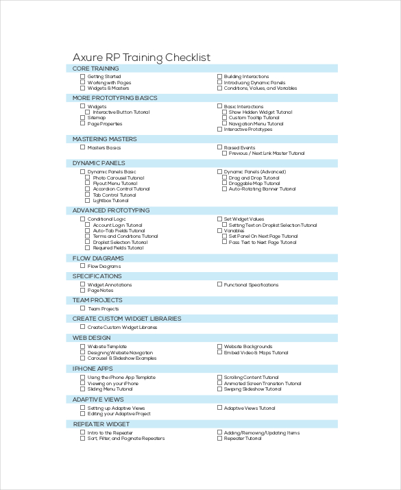 Training Checklist Template - 22+ Word, Excel, PDF Documents Download
