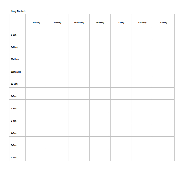 Template Timetable Word