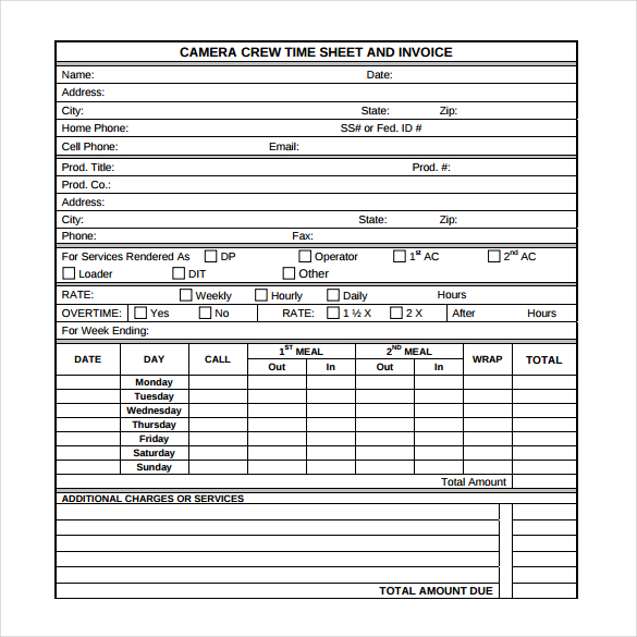 8+Timesheet Invoice Templates & Samples - DOC, PDF