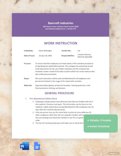 30+ Work Instruction Templates - Free Sample, Example Format