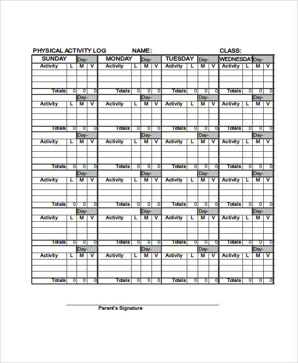 Monthly Activity Log Template PDF Template