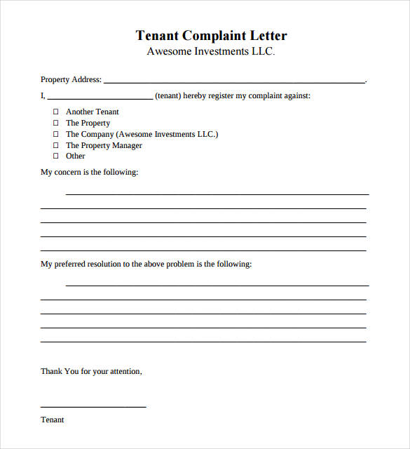 11+ Tenant Complaint Letters – PDF, DOC, Apple Pages