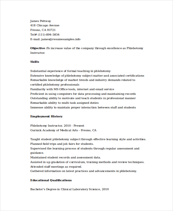 Free Phlebotomy Resume Templates
