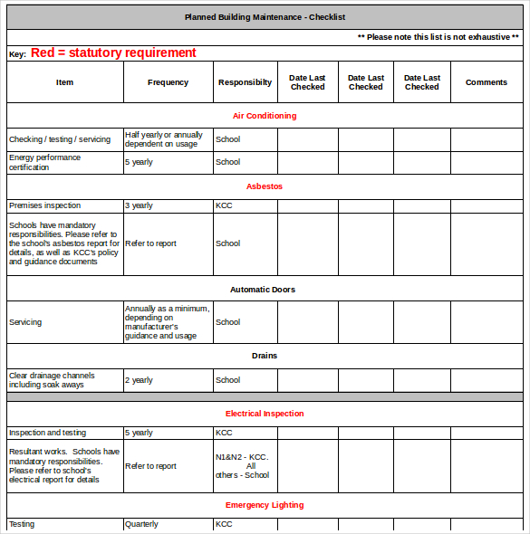 Maintenance Checklist Template 12 Free Word Excel PDF Documents Download Free Premium 